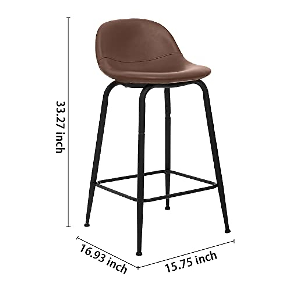 CangLong Faux Leather Back and Footrest Modern Counter Stool Chair Height for Pub Coffee Home Dinning Kitchen, Set of 2, Brown