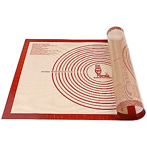 Non-slip Silicone Pastry Mat Extra Large with Measurements 28''By 20'' for Silicone Baking Mat, Counter Mat, Dough Rolling Mat,Oven Liner,Fondant/Pie Crust Mat By Folksy Super Kitchen Red