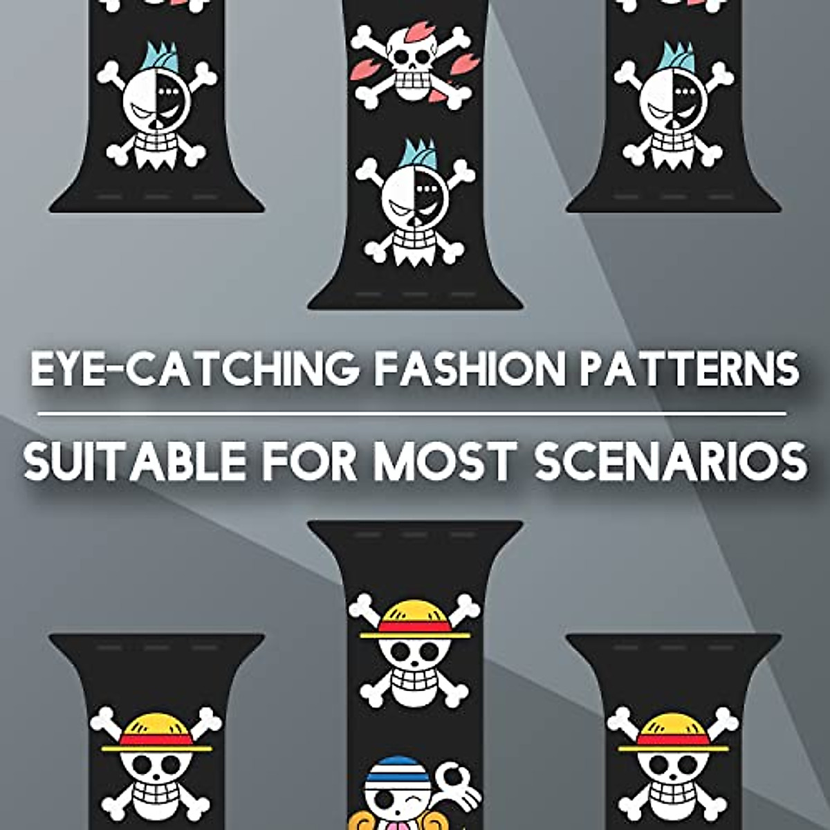 Anime Watch Band Compatible with Apple Watch Series S 9 8 7 6 5 4 3 2 Se 38 40 41 42 44 45mm, Japanese Cartoon Soft Silicone Rubber Watch Wrist Strap Bands Replacement for Iwatch, Men Women Kids Boys