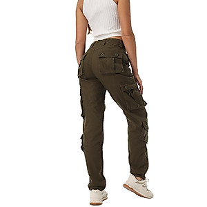 Raroauf Tall Girls Casual Pants for Women's Mid-Rise Cotton Work Cargo Pants Y2K Baggy Tactical Combat Trousers 8 Pockets Army Green Size 44/US 22