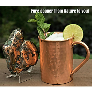 Copper Mules Moscow Mule PURE Copper Mug Handcrafted of 100% Pure THICK Copper - Timeless Hammered Finish - RAW Copper Interior - Authentic and Strong Riveted Handle - Holds 16 ounces