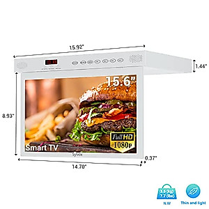 SYLVOX Kitchen TV,15.6 inch Under Cabinet TV, Televison for Kitchen, Smart TV Built-in Google Play, Support WiFi Bluetooth, 1080P Small TV for RV Camper, Bedroom, Boat