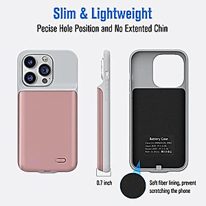 Gladgogo Battery Case for iPhone 14 Pro Max, 8500mAH Portable Protective Battery Charging Case, Rechargeable Extended Battery Charger Case Compatible with iPhone 14 Pro Max (6.7 inch), Pink