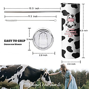Cow Gifts- Cow Print Tumbler- Cute Stainless Steel Insulated 20 Oz Skinny Tumbler with Lid and Straw- Coffee Travel Mug Cup- Cow Stuff Accessories Decor- Birthday Christmas Gifts for Women Teen Girls