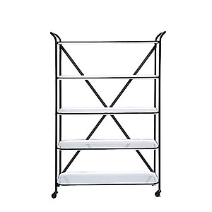 Creative Co-Op 5-Tier 66" H Tray-Style Enameled Metal Unit with Locking Caster Wheels Shelves, White