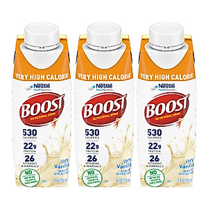 Boost Very High Calorie Nutritional Drink Very Vanilla, Made with Natural Vanilla Flavor & No Artificial Flavors, Colors & Sweeteners, 8 FL OZ (Pack of 3)