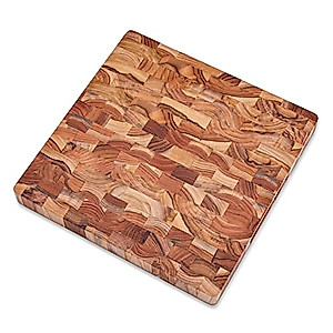 Weekolor, Square Butcher Block Cutting Board, Teak Wood End Grain, Thick Prep Station 14x14x1.5 in, Juice Groove, Reversible Charcuterie Board, Vegetable, Fruit, Bread Cheese Board