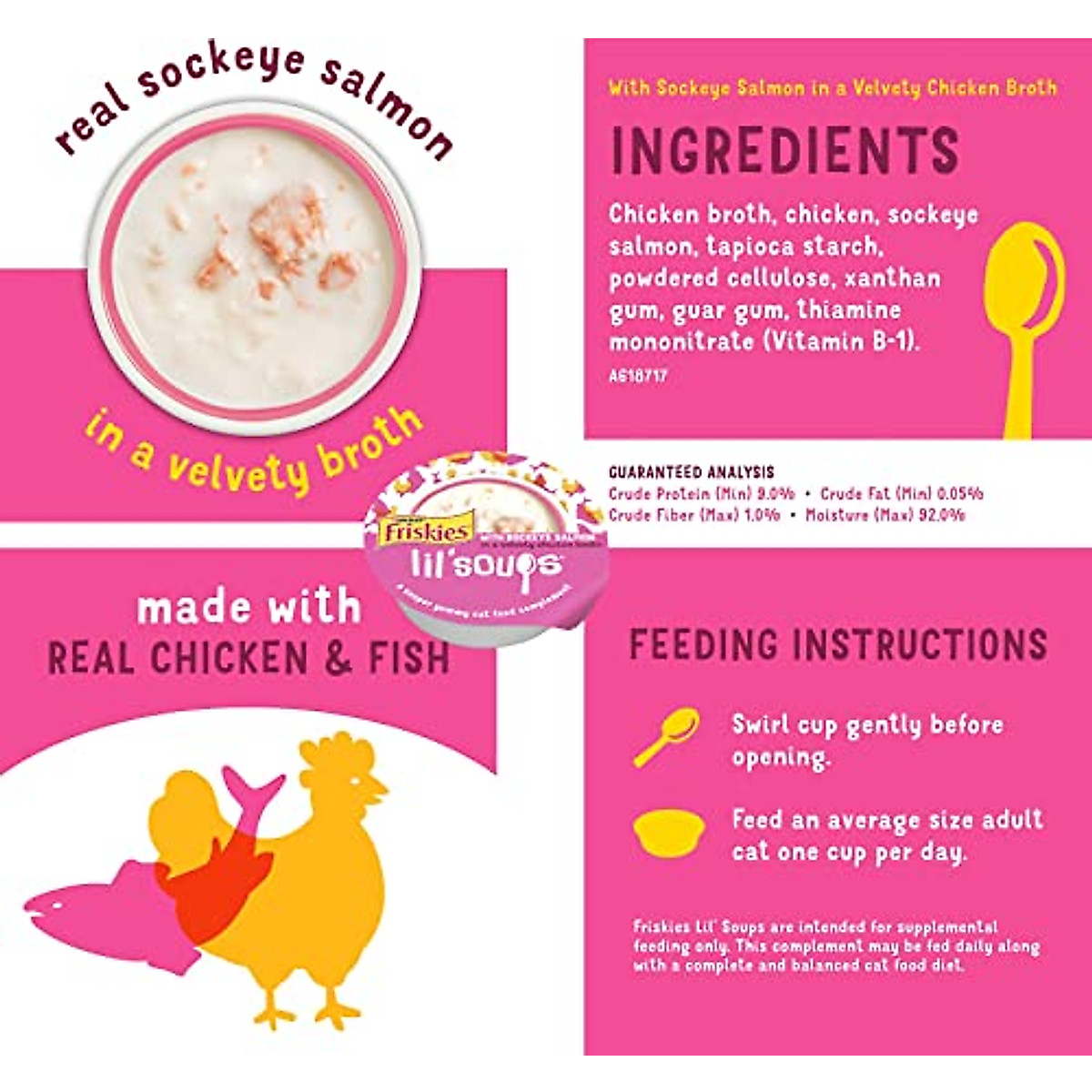 ILC Buy Lil Soups for Cats Bundle, 4 Flavor Variety, (2) Each: Shrimp, Sockeye Salmon, Tuna, Flaked Chicken (1.2 Ounces) Plus a Noisy Cat Toy Ball and Magnet