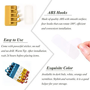 bumnay 8Pcs Wall Adhesive Hooks with 4 Rotatable Arms for Hanging, 180 Degree Rotating Folding Self Adhesive Wall Sticker Hook Racks for Home Kitchen Bathroom RV Wall Mount