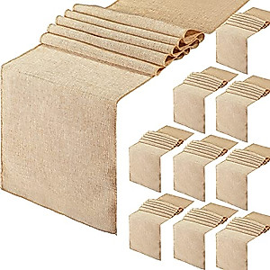 10 Pcs Burlap Table Runner 12 x 71 Inch Farmhouse Jute Burlap Placemats No Fray Long Burlap Tablerunner with Finished Edges Burlap Wedding Decorations for Banquet Birthday Party (Khaki)