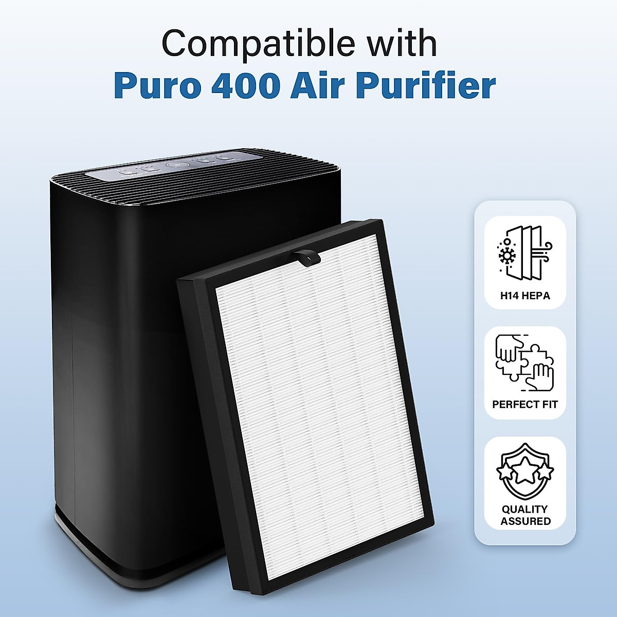 H14 True HEPA Replacement Filter Compatible with Puroair 400 Air Purifier, 3-in-1 True HEPA 14 Replacement Filter and Activated Carbon Filter, HP-14 400 Filter, 2 Pack