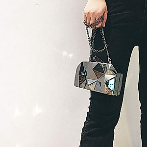 YAOSEN Women Geometric Metal Clutch Diamond Chain Purse Handbag (Pewter)