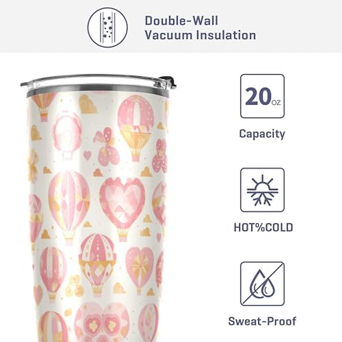 HXshaoye hot balloon peach gold Stainless Steel cup for hot drinks with Straw Lid coffee mug spill proof for Water, Iced Tea or Coffee Aesthetic coffee travel mug 20oz vaso termo para cafe 20oz