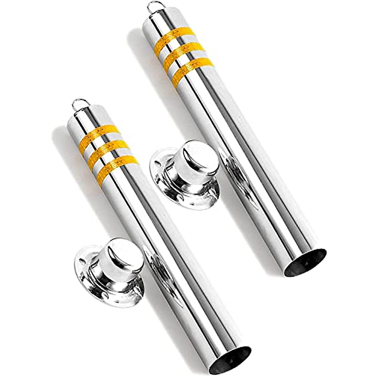 Parking Space Lock 2 Pack,Security Posts for Driveways with Padlock Stainless Steel Reflective Parking Barriers for Car Park Alley Entrance(600x76mm|Silver White)