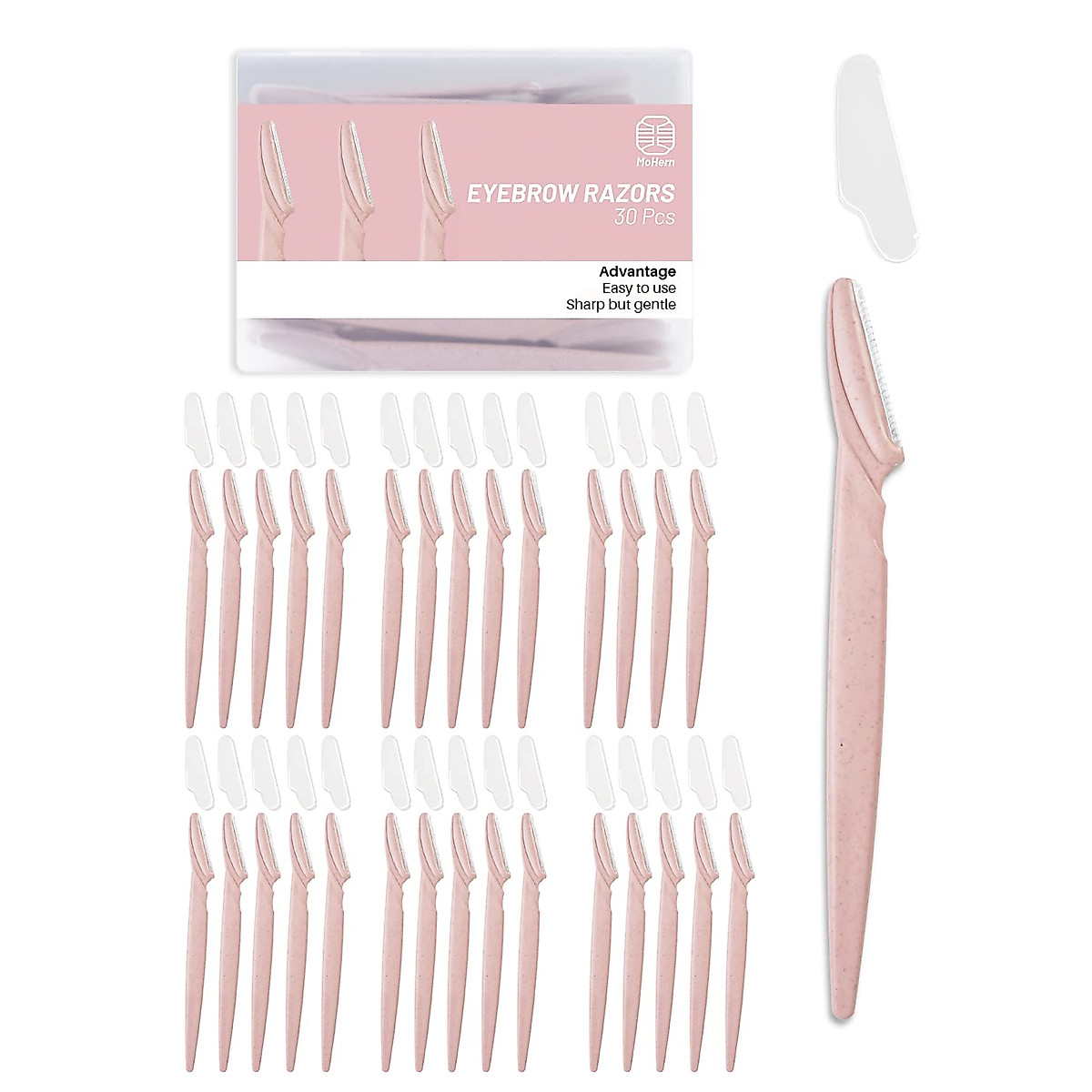 Dermaplaning Tool for Face, 30 Pcs Dermaplane Razor for Face, Multipurpose Face Razors for Women and Men by MoHern, Pink