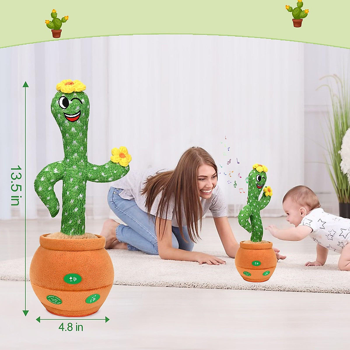 LGOUYGG Talking Cactus Baby Toy, Singing Mimicking Repeating Tummy Time Toys with Music and Light, Infant Babies Toddler Kids Boy Girl Gifts, Recording, Dance, 60 English Songs, Repeat What You Say