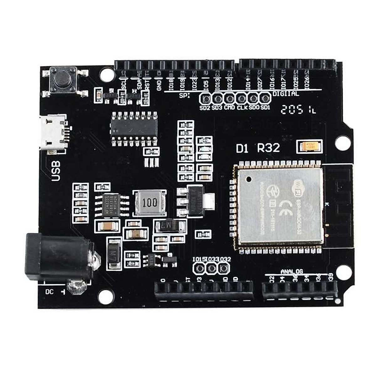 DIYmall U R3 D1 R32 Development Board ESP32 CH340G WiFi+BT Wireless Module 4MB Flash with USB Cable for Arduino (Pack of 2)