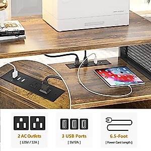 Unikito Lateral File Cabinet, Locking Office Filing Cabinets with Socket and USB Charging Port, Modern Rolling Printer Stand with Storage for A4, Letter Size and File Folders, Rustic Brown