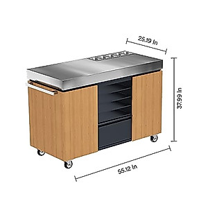 Everdure Pizza Oven Station - Preparation Cart with Stainless Steel Countertop, Four Slide Out Shelves, On Wheels for Portability