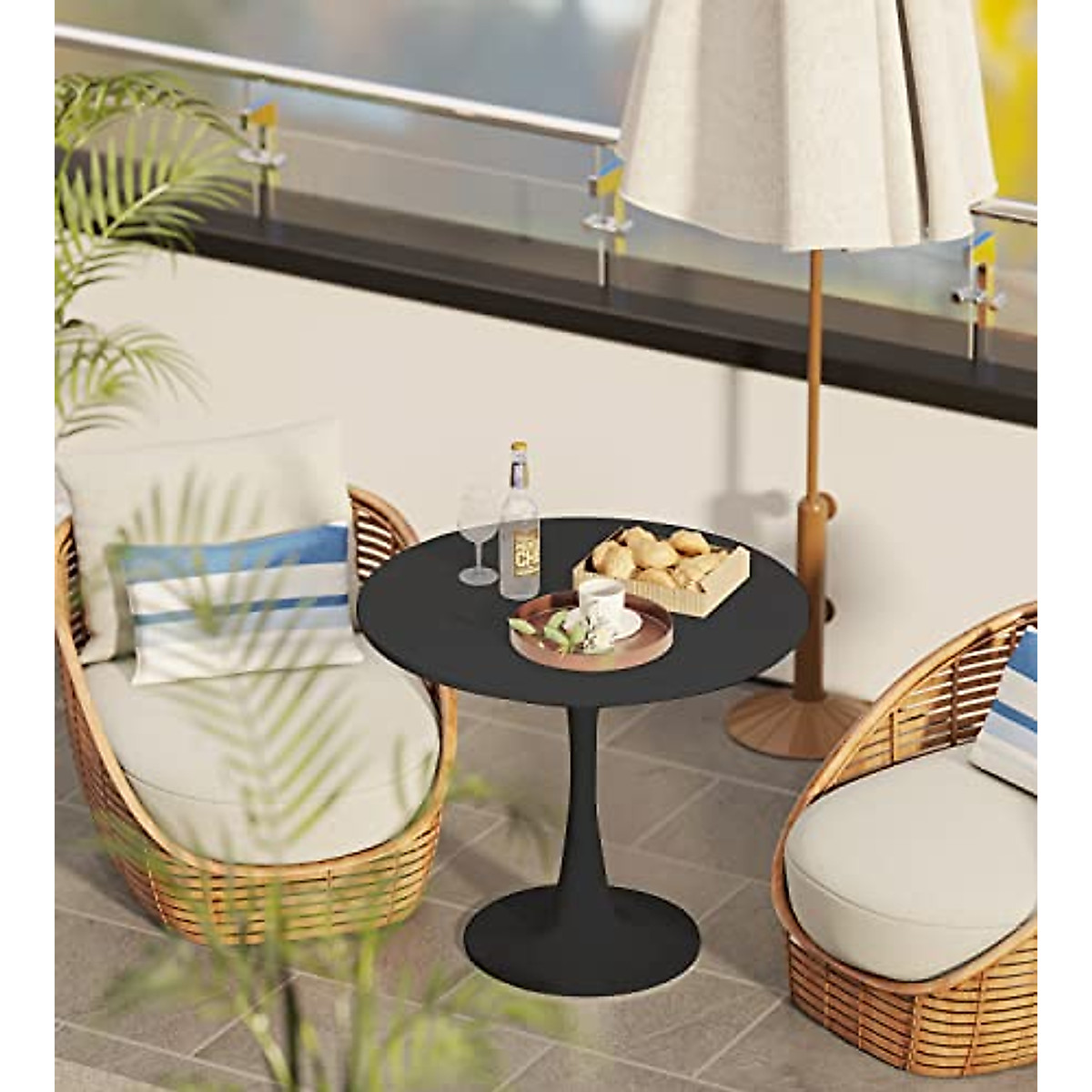 Sinovoy White Round Dining Table Modern Style 31.5" with Pedestal Base in Tulip Design, Mid-Century Leisure Table for Kitchen Dining Room & Living Room (Black)