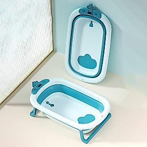 ZAJSSS Portable Pet Bathtub with Water Drain Plug Foldable Pet Shower Basin with Thermometer Small Pets Bath Tub for Puppy Small Dogs Cats, Blue