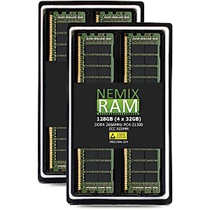 NEMIX RAM 128GB (4X32GB) DDR4 2666MHZ PC4-21300 2Rx4 1.2V CL19 288-PIN ECC RDIMM Registered Server Memory KIT