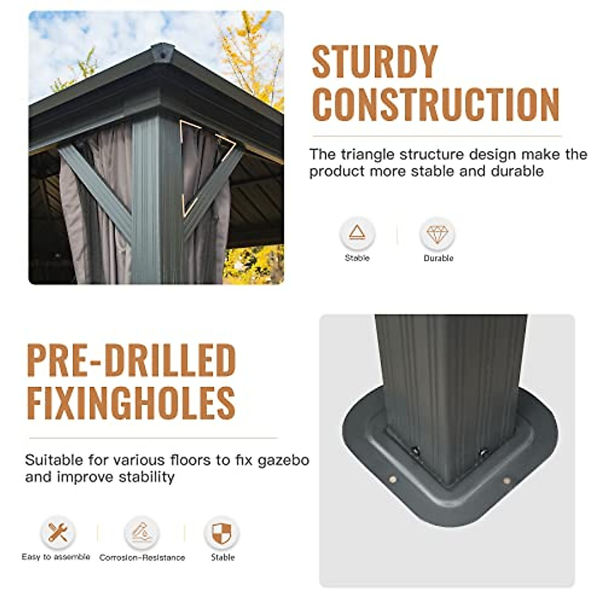 Domi 10' X 12' Hardtop Gazebo, Aluminum Metal Gazebo with Galvanized Steel Double Roof Canopy, Curtain and Netting, Permanent Gazebo Pavilion for Patio, Backyard, Deck, Lawn