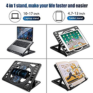 Laptop Cooling Pad, Portable 10-17 Inch Laptop Stand with 2 Rotate Led Fans, Elevator 6 Angle Adjustable Laptop Cooler with Phone, Tablet, Laptop Notebooks Stand Gifts for Men Boys, Black