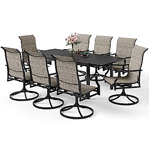 SUNSHINE VALLEY 9 Piece Patio Dining Sets for 8, Outdoor Table and Chairs Set with Extendable Rectangular Patio Dining Table and 8 Swivel Patio Dining Chairs, Outdoor Dining Set for Backyard Deck Lawn