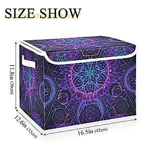 ALAZA Storage Bins Organizer Box Baskets Lidded Clothes for Shelves Closet Sacred Geometry Collapsible Stackable Storage Cubes Handles