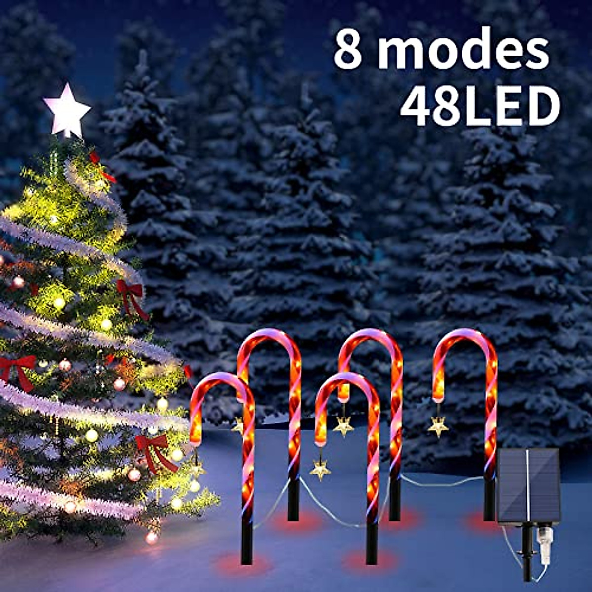 Christmas Candy Cane Lights,8 Pcs Solar Lights Christmas Decoration Lawn Candy Cane Lights， Solar Powered Garden Lights， Home Led for Outdoor Garden Lighting
