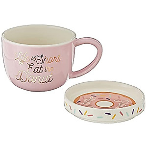 Enesco 6003670 Our Name is Mud Eat a Donut Mug and Warmer Lid Set, 16 Ounce and 4 Inch, Multicolor