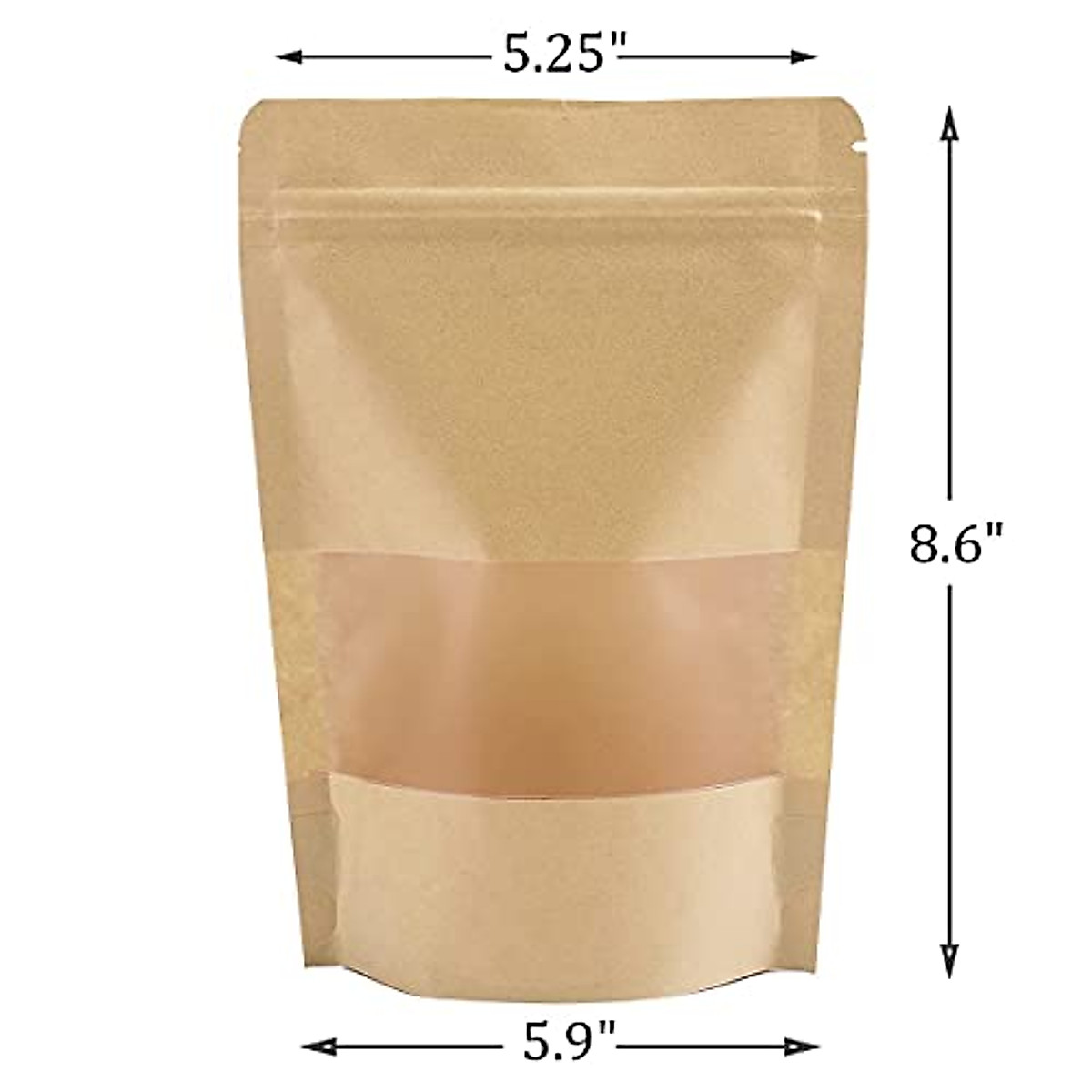 Kingrol 150 Count 5.9 x 8.6 Inch Kraft Paper Bags with Resealable Lock Seal Zipper &Transparent Window, Stand Up Food Bags