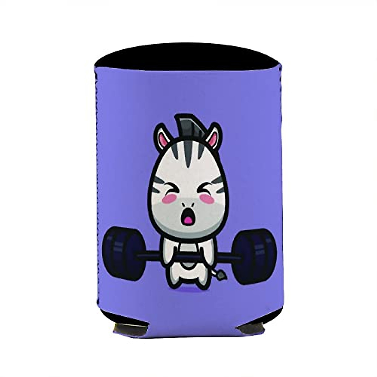 Can Cooler Sleeves Coozies for Cans And Bottles Insulators Cute Zebra Lifting Barbell Print PVC Elastic Reusable