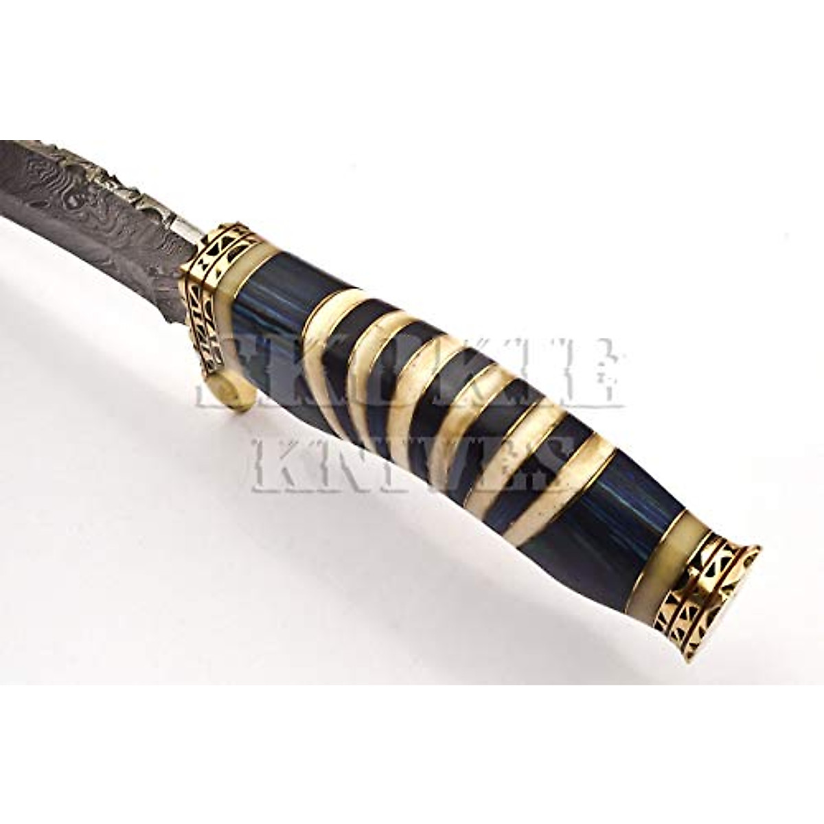 Skokie Knives Custom Hand Made Damascus Steel Hunting Knife Handle Original Camel Bone with Brass Spacer and Pakka Wood A Perfect Grip for Hunters