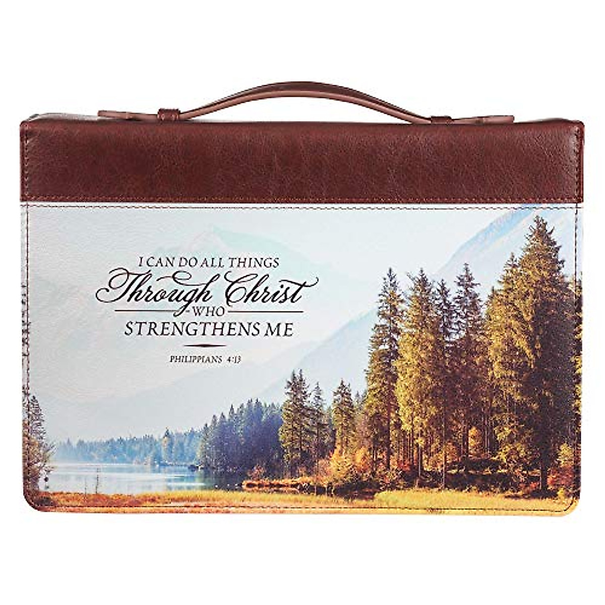 Christian Art Gifts Men's Classic Bible Cover I Can Do All Things Forest Philippians 4:13, Brown Faux Leather, Medium