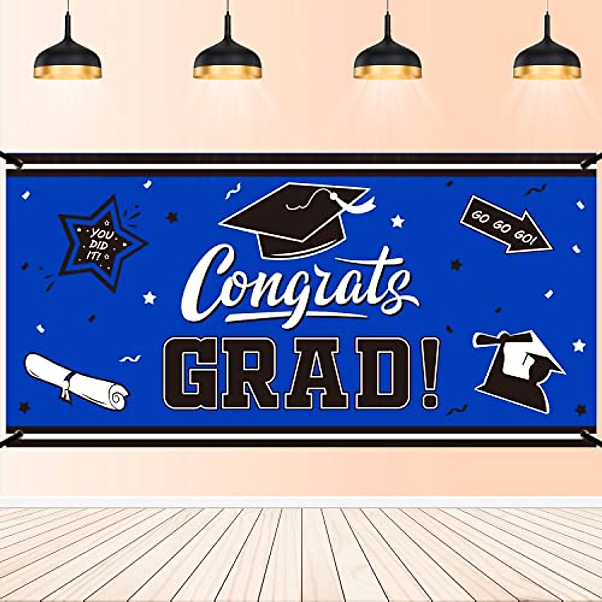 Graduation Backdrop Banner Blue Large Congrats Grad Party Supplies Decorations Photography Background for 2023 Graduation Party
