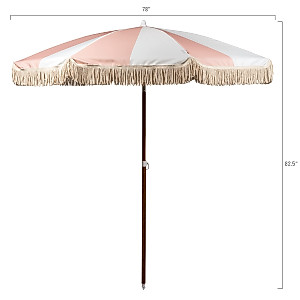 Beach State Summerland 6.5 Feet Beach Umbrella with Fringe - Outdoor Umbrella - UV50+ Sun Protection (Pink Salt Stripes)