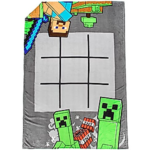 Minecraft Tic Tac Toe Game Blanket - 3 Piece Set Includes Plush Blanket, 10 Pieces, & Storage Bag (Official Minecraft Product)