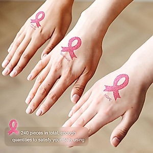 30 Sheets/240 Pcs Breast Cancer Awareness Tattoos Stickers- Pink Ribbon Temporary Tattoos- Waterproof Breast Cancer Glitter Fake Tattoos for Women Girls Fundraising Event Party Face Body Tattoos