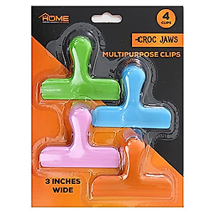 Croc Jaws Chip Clips, Stainless Steel, 3 Inches, Pack of 4, Multicolor