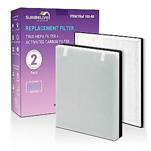 2-Pack of Vital 100 Replacement Filter for LEVOIT Vital100 Air Purifier True HEPA(H13) Activated Carbon pre-Filters, Part Number Vital 100-RF(2set)