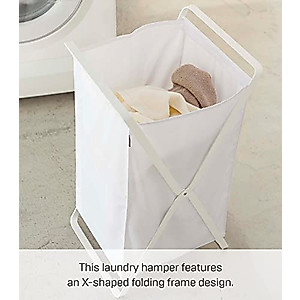 Yamazaki Home Laundry Basket - Foldable Storage Hamper Organizer Steel One Size White