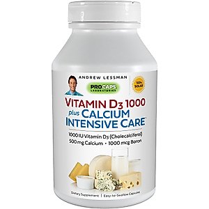 ANDREW LESSMAN Vitamin D3 1000 Plus Calcium Intensive Care 180 Capsules – Essential for Calcium Absorption, Supports Bone Health, Healthy Muscle Function. Gentle, Easy-to-Absorb. No Additives