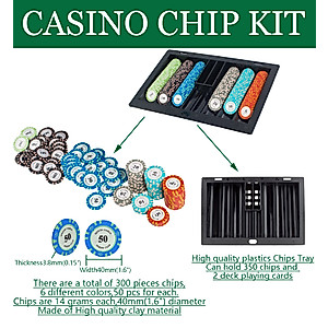 Ultimate Casino Game Set: 6 Deck Shuffler+300pc Hi-End Chips+8 Pro Plastic Poker Card+Card Shoe+Chip Rake+Felt+Accessories, Blackjack Set & Texas Holdem Kit, Poker Night Kit for Adult Casino Party