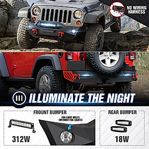 OBNAUX Front & Rear Bumpers w/Tire Carrier for 2007-2018 Jeep Wrangler JK JKU Unlimited w/Winch Plate, License Plate Bracket, Paintable Armor, OE Fog Light Holes, Hitch Receiver & D-rings