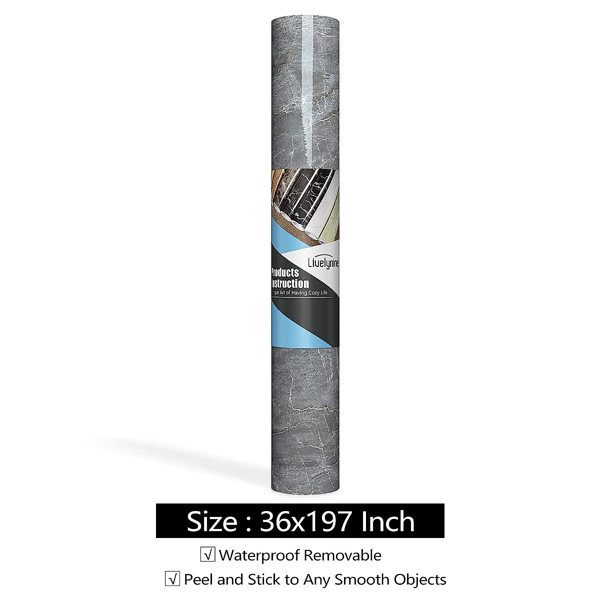 Livelynine 197 X 36 Inch Wide Dark Grey Marble Contact Paper Waterproof Peel and Stick Countertops Marble Paper Kitchen Countertop Vinyl Wrap Marble Countertop Peel and Stick Table Top Dresser Cover