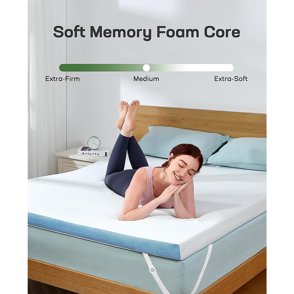 Marsail Queen Mattress Topper, 3-Inch Gel Memory Foam Mattress Pad, Bed Topper for Body Pain Relief, with Removable Cover & Elastic Straps & Anti-Slip Bottom, CertiPUR-US Certified