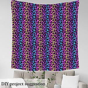 Feelyou Leopard Print Fabric by The Yard, Luxury Bright Safari Cheetah Print Upholstery Fabric, Wild Animal Theme Outdoor Fabric, Rainbow Striped Reupholstery Fabric for Chairs, 3 Yards, Purple Blue