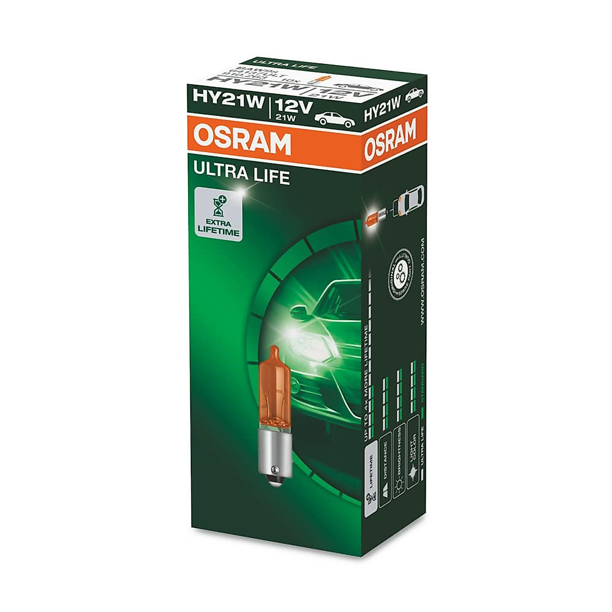 Vosla 2-Pack HY21W Amber Halogen Bulbs, 12 V, 21 W, BAW9s Base, T-2.75 shape, 38193, Made In Germany
